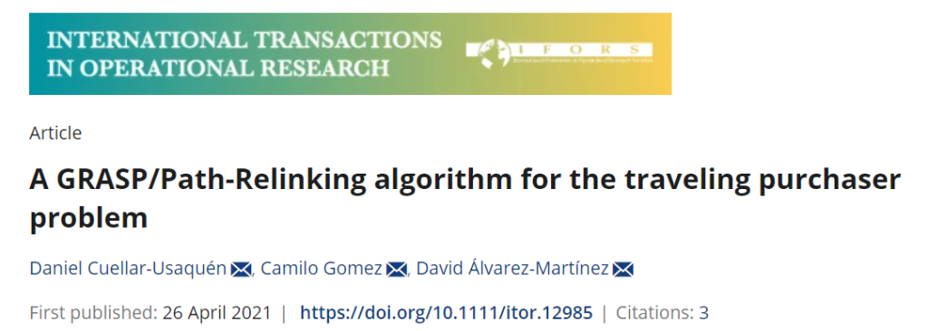 COPA | Uniandes - A GRASP/Path‐Relinking Algorithm for the Traveling Purchaser Problem